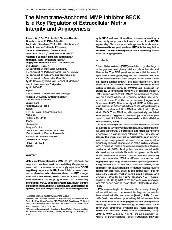 (PDF) The Membrane-Anchored MMP Inhibitor RECK Is a Key Regulator of ...