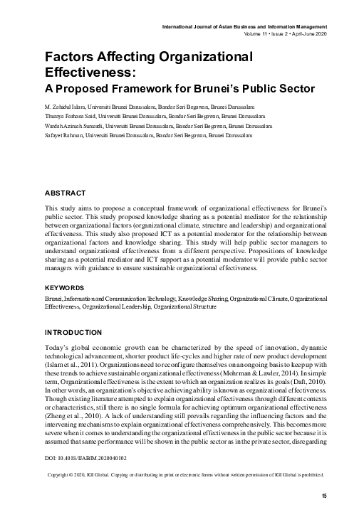 (PDF) Factors Affecting Organizational Effectiveness: A Proposed ...