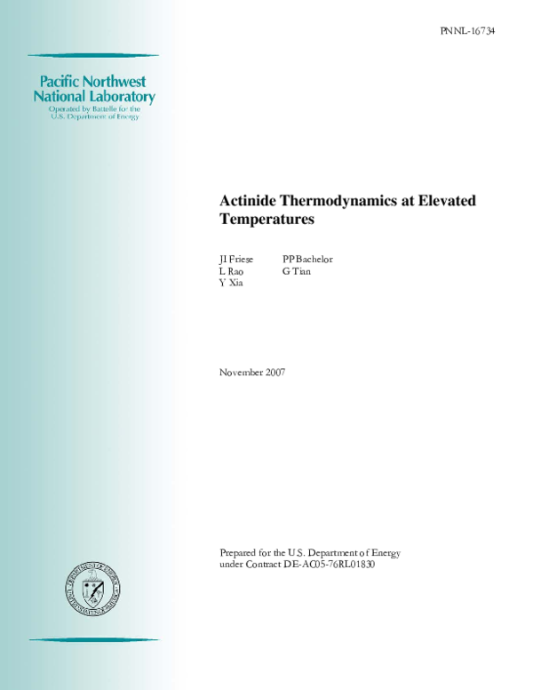 (PDF) Actinide Thermodynamics at Elevated Temperatures