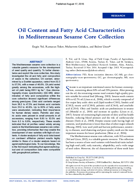 (PDF) Oil Content and Fatty Acid Characteristics in Mediterranean ...