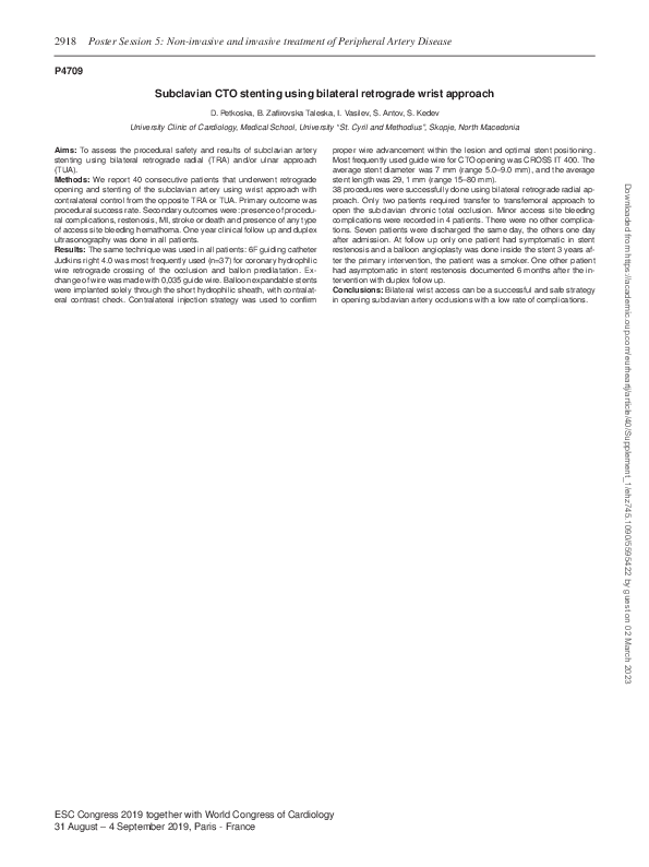 (PDF) P4709Subclavian CTO stenting using bilateral retrograde wrist ...