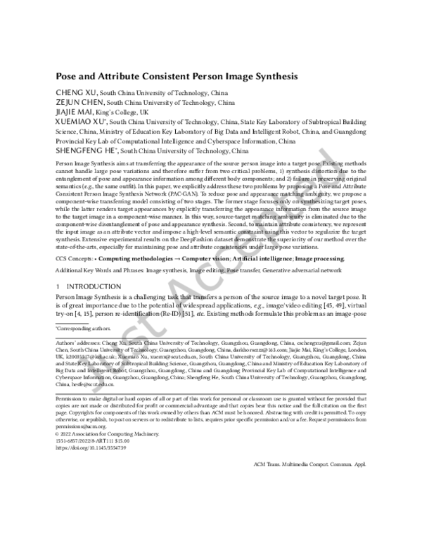 (PDF) Pose- and Attribute-consistent Person Image Synthesis