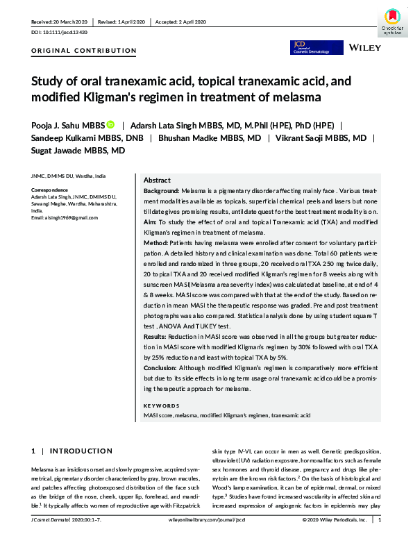 (PDF) Study of oral tranexamic acid, topical tranexamic acid, and ...