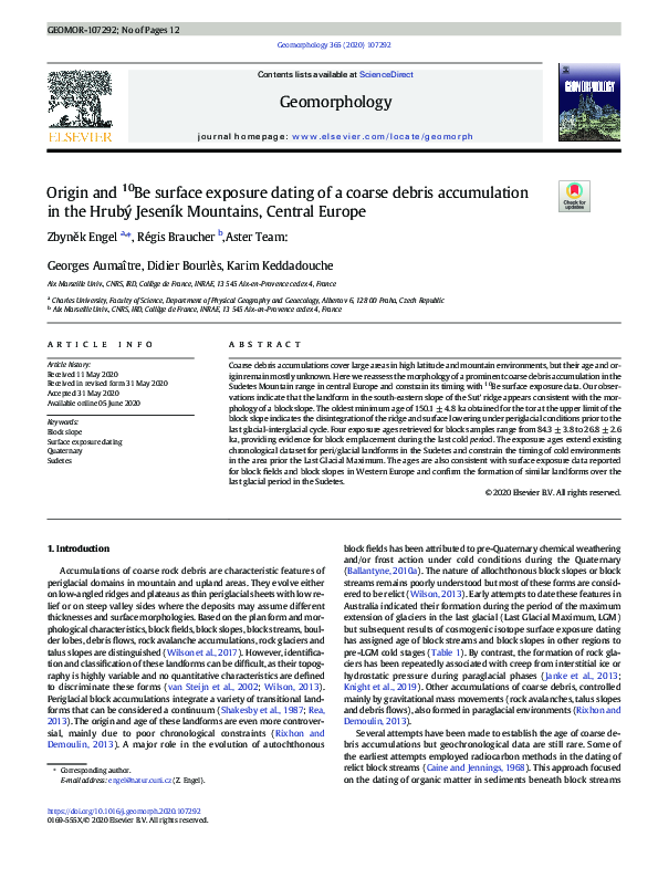 (PDF) Origin and 10Be surface exposure dating of a coarse debris ...