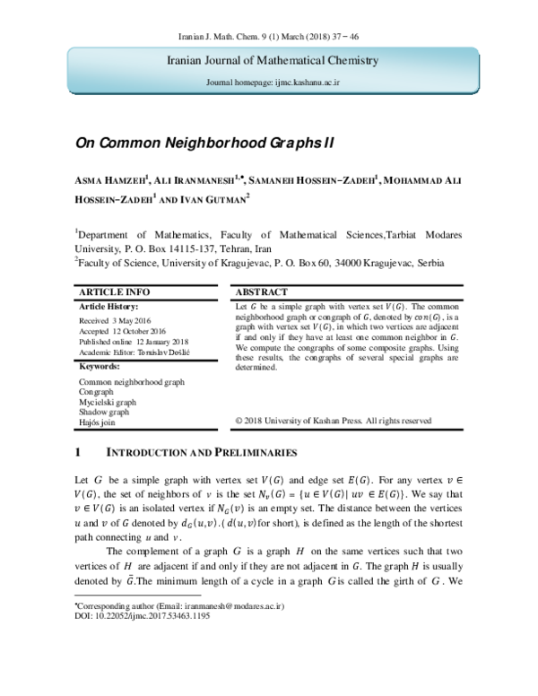 (PDF) On common neighborhood graphs II