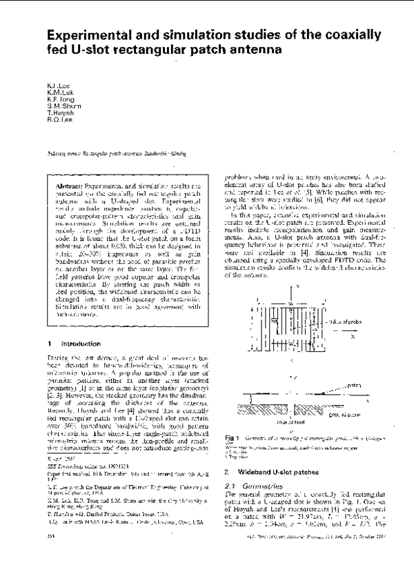 (PDF) Experimental and simulation studies of the coaxially fed U-slot rectangular patch antenna