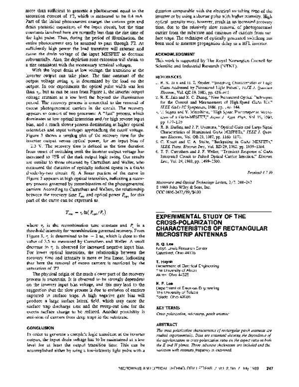 (PDF) Experimental Study Of The Cross-Polarization Characteristics Of Rectangular Microstrip ...