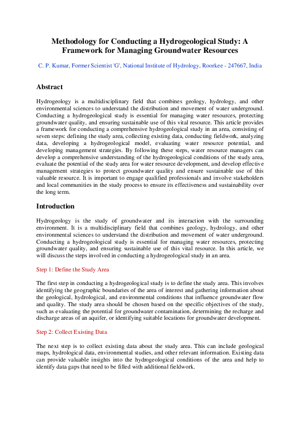 (PDF) Methodology for Conducting a Hydrogeological Study: A Framework ...