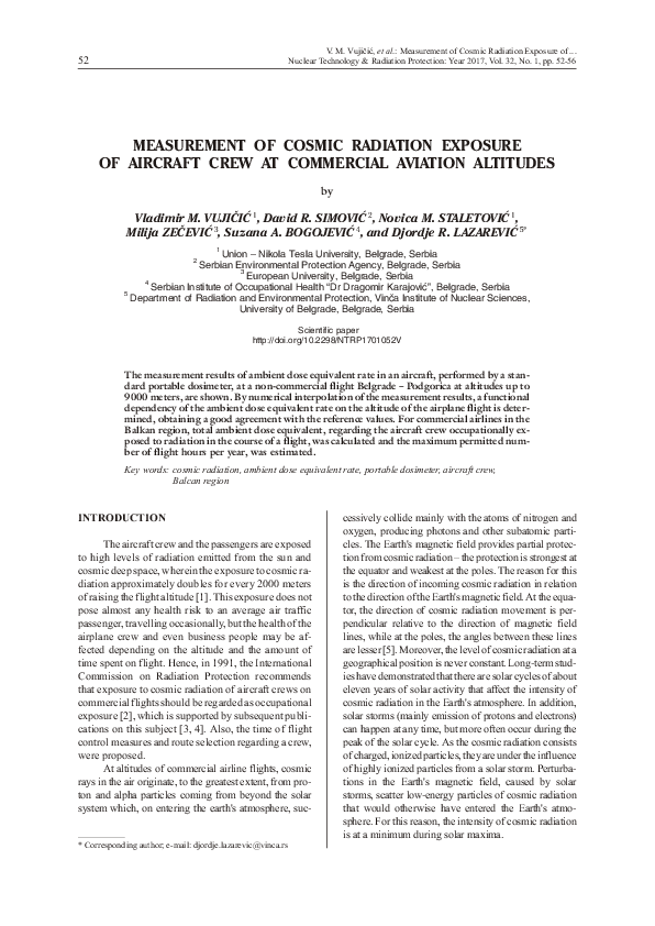 (PDF) Measurement of cosmic radiation exposure of aircraft crew at ...