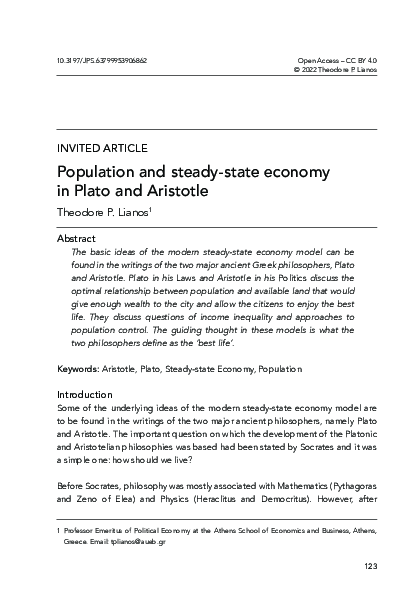 (PDF) Population and Steady-State Economy in Plato and Aristotle