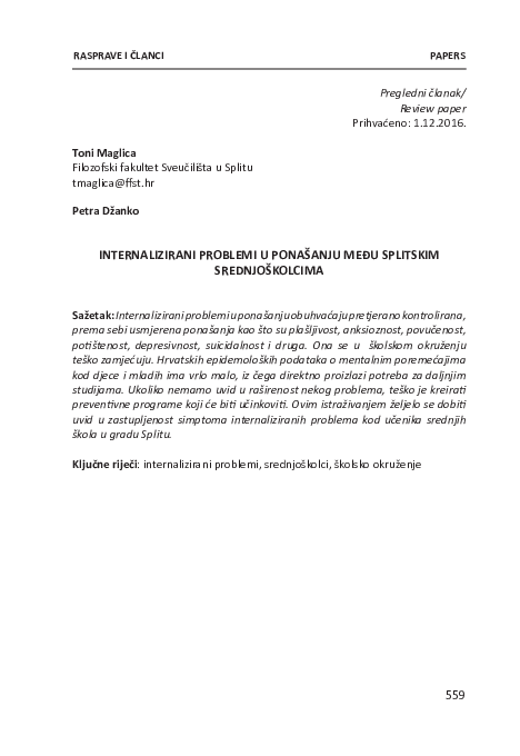 (PDF) Internalized problems among high school students in Split | toni ...