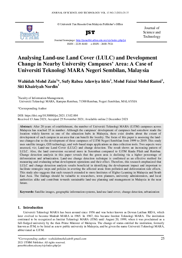 (PDF) Analysing Land-use Land Cover (LULC) and Development Change in Nearby University Campuses ...