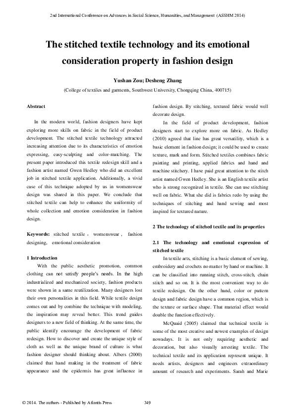 The stitched textile technology and its emotional consideration ...