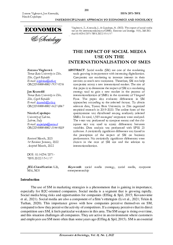 (PDF) The impact of social media use on the internationalisation of SMEs