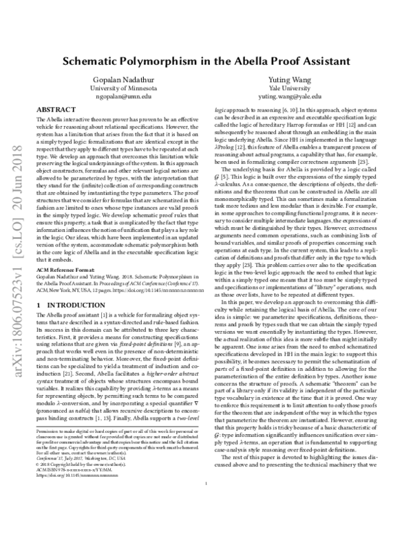 (PDF) Schematic Polymorphism in the Abella Proof Assistant