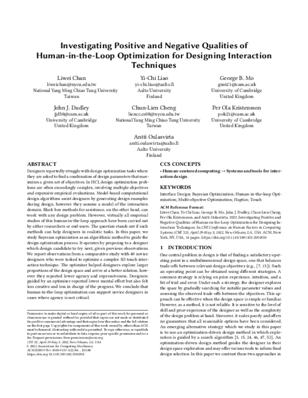 (PDF) Investigating Positive and Negative Qualities of Human-in-the-Loop Optimization for ...