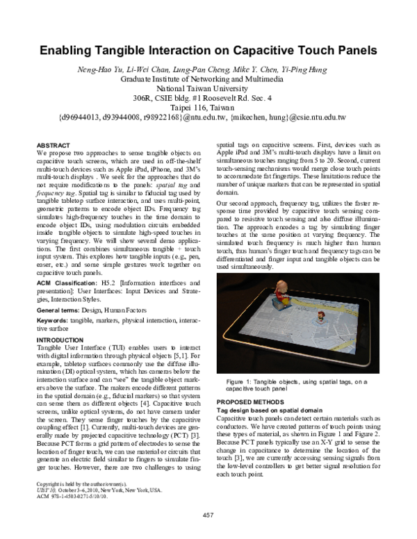 (PDF) Enabling tangible interaction on capacitive touch panels
