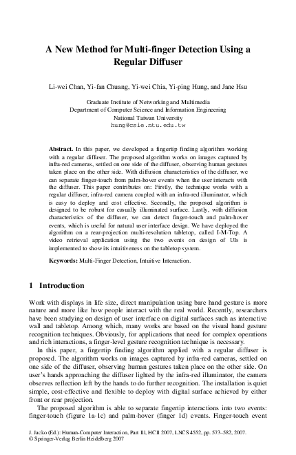 (PDF) A New Method for Multi-finger Detection Using a Regular Diffuser