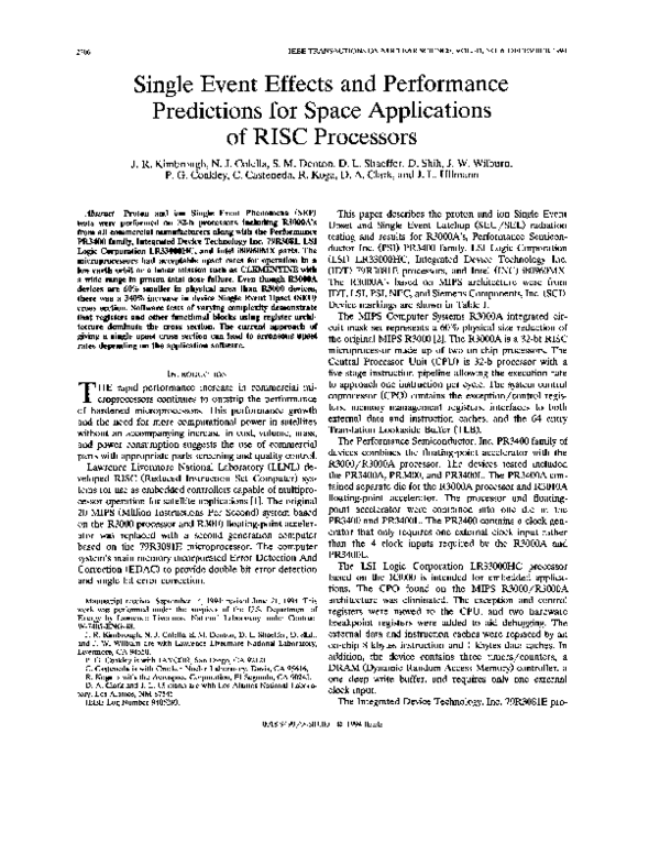 Pdf Single Event Effects And Performance Predictions For Space Applications Of Risc Processors