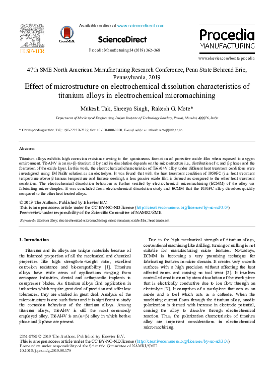 Pdf Effect Of Microstructure On Electrochemical Dissolution Characteristics Of Titanium Alloys