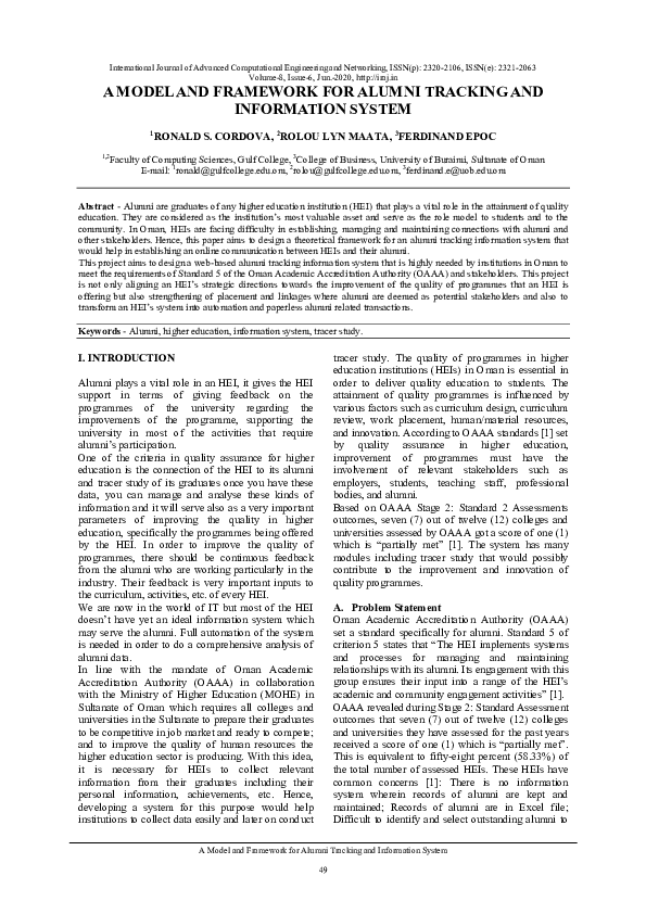 (PDF) A Model and Framework for Alumni Tracking and Information System