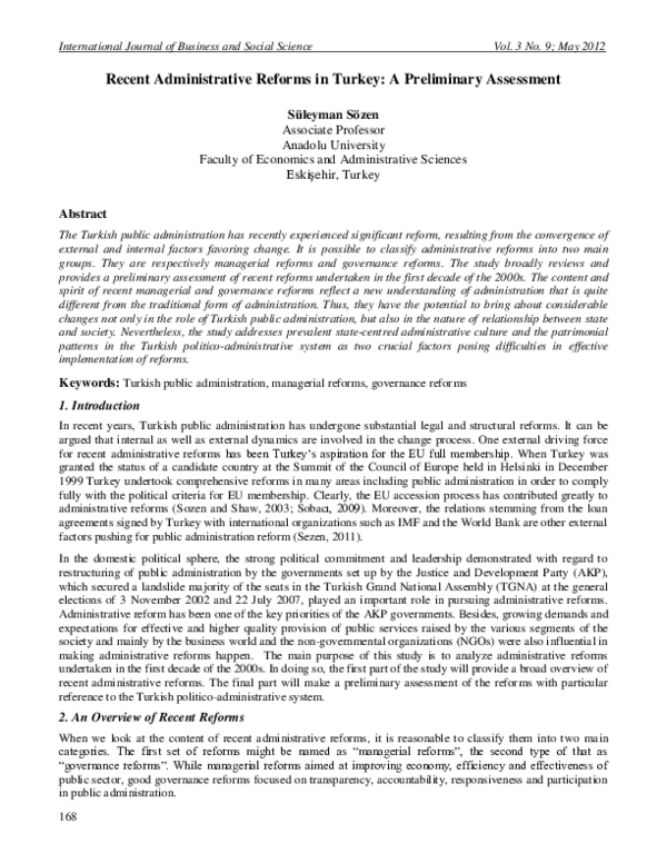 (PDF) Recent Administrative Reforms in Turkey: A Preliminary Assessment