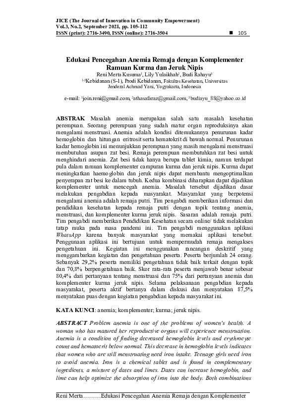 (PDF) Edukasi Pencegahan Anemia Remaja dengan Komplementer Ramuan Kurma ...