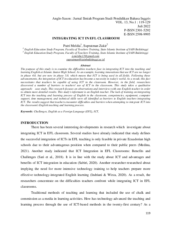 (PDF) Integrating Ict in Efl Classroom