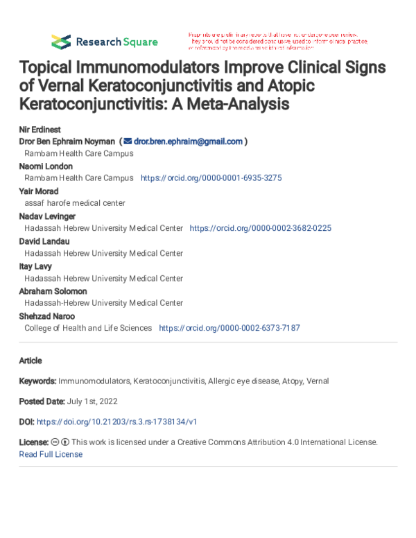 (PDF) Topical Immunomodulators Improve Clinical Signs of Vernal Keratoconjunctivitis and Atopic ...
