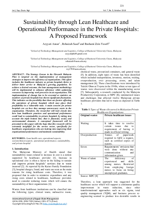 (PDF) Sustainability through Lean Healthcare and Operational ...