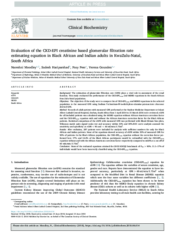 (PDF) Evaluation of the CKD-EPI creatinine based glomerular filtration ...