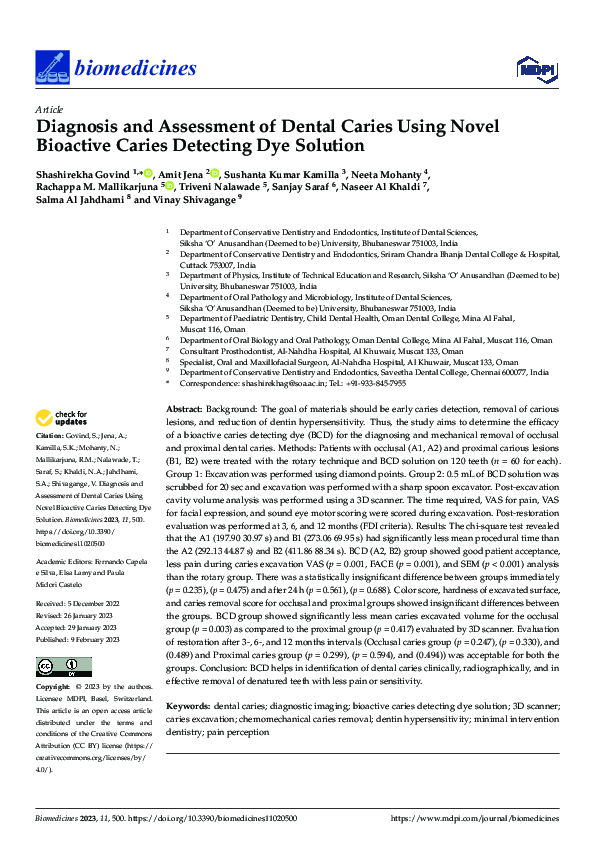 (PDF) Diagnosis and Assessment of Dental Caries Using Novel Bioactive Caries Detecting Dye Solution