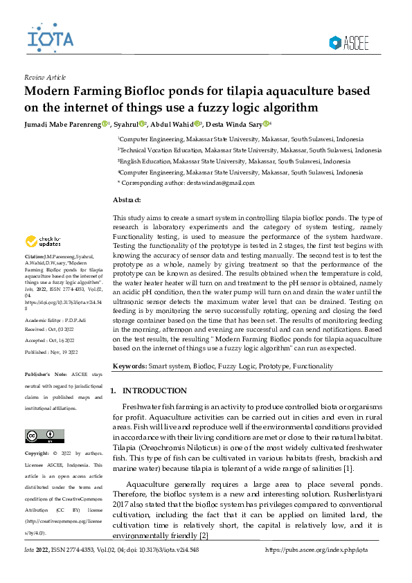 (PDF) Modern Farming Biofloc ponds for tilapia aquaculture based on the ...