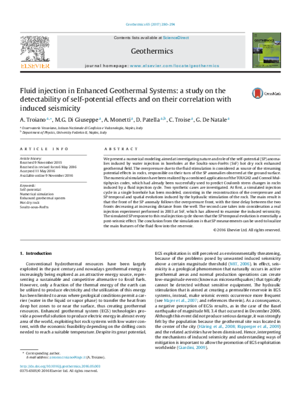 (PDF) Fluid injection in Enhanced Geothermal Systems: a study on the ...