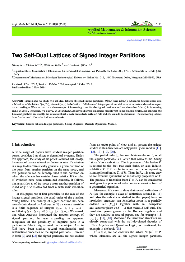(PDF) Two Self-Dual Lattices of Signed Integer Partitions