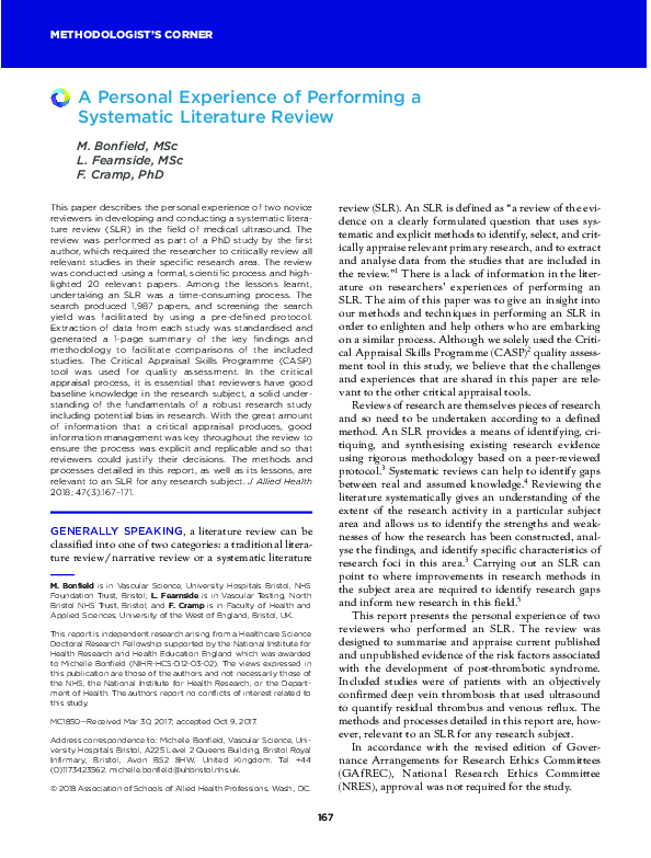 (PDF) A Personal Experience of Performing a Systematic Literature Review