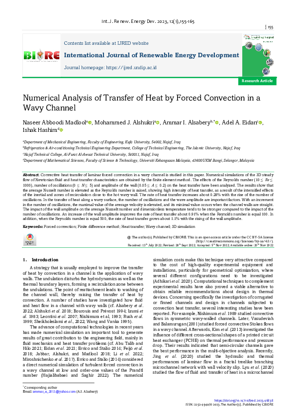 (PDF) Numerical Analysis of Transfer of Heat by Forced Convection in a ...