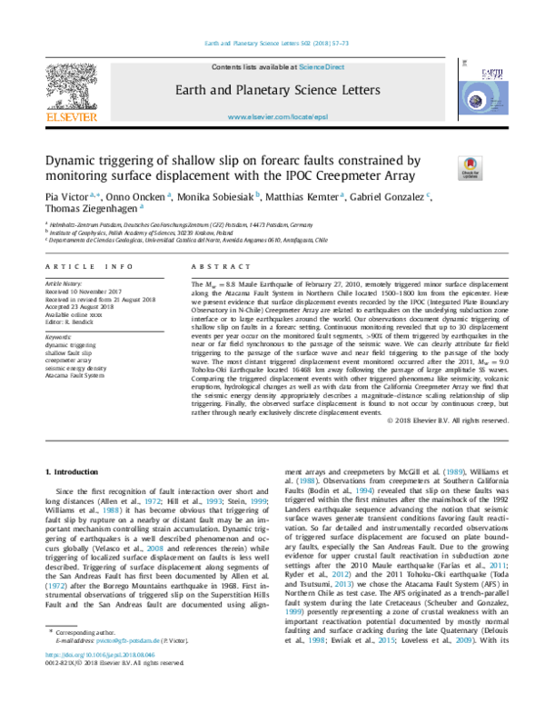 (PDF) Dynamic triggering of shallow slip on forearc faults constrained ...
