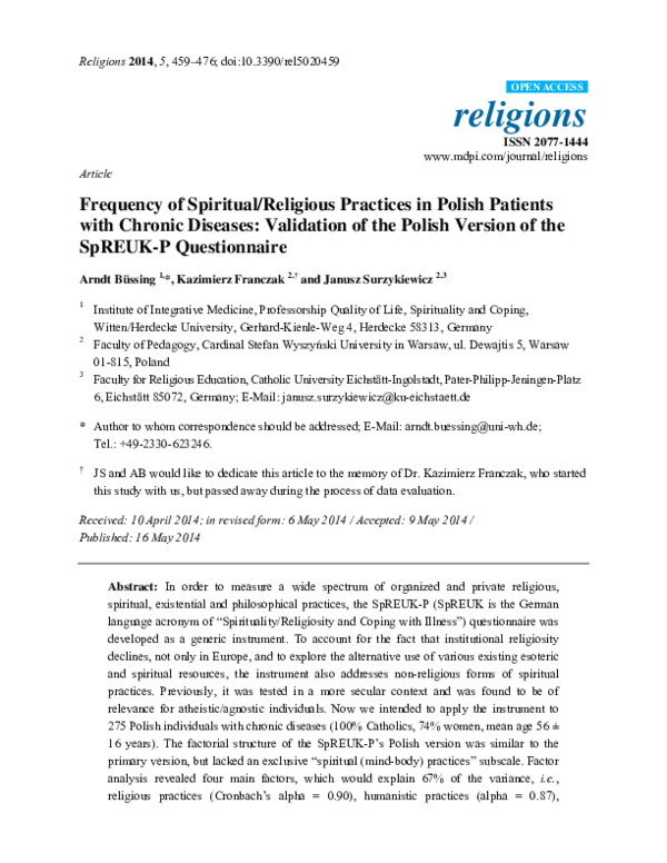 (PDF) Frequency of Spiritual/Religious Practices in Polish Patients ...