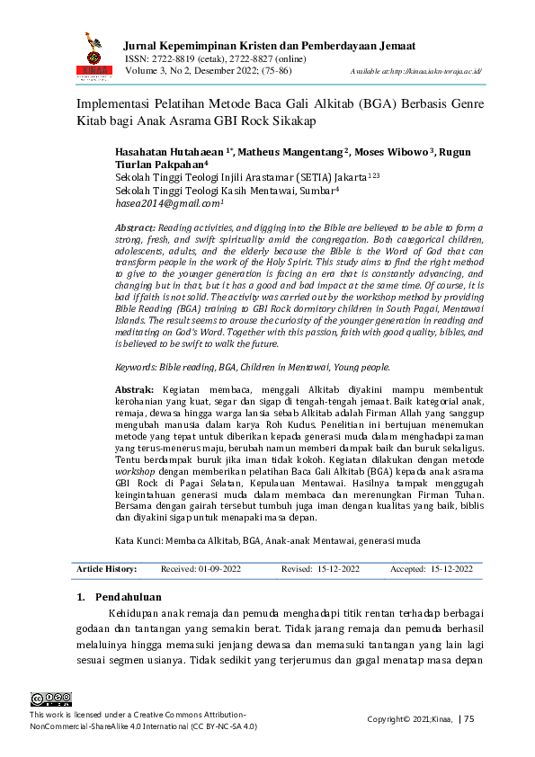 (PDF) Implementasi Pelatihan Metode Baca Gali Alkitab (BGA) Berbasis ...