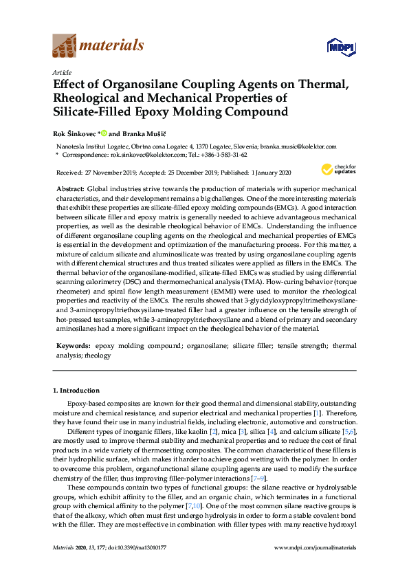 (PDF) Effect of Organosilane Coupling Agents on Thermal, Rheological ...