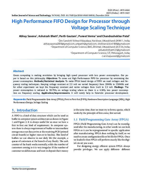 (PDF) High Performance FIFO Design for Processor through Voltage Scaling Technique