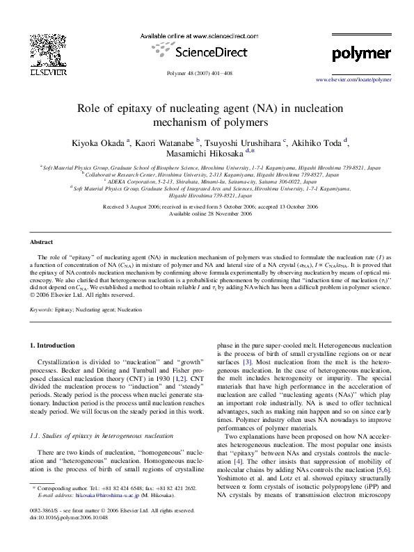 (PDF) Role of epitaxy of nucleating agent (NA) in nucleation mechanism of polymers