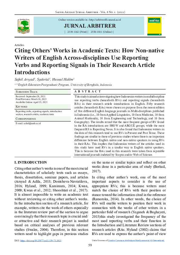 (PDF) Citing Others’ Works in Academic Texts: How Non-native Writers of ...
