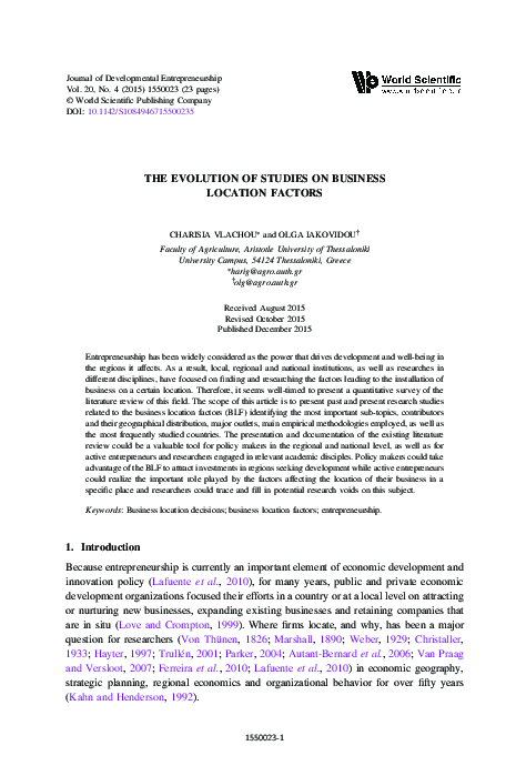 (PDF) THE EVOLUTION OF STUDIES ON BUSINESS LOCATION FACTORS