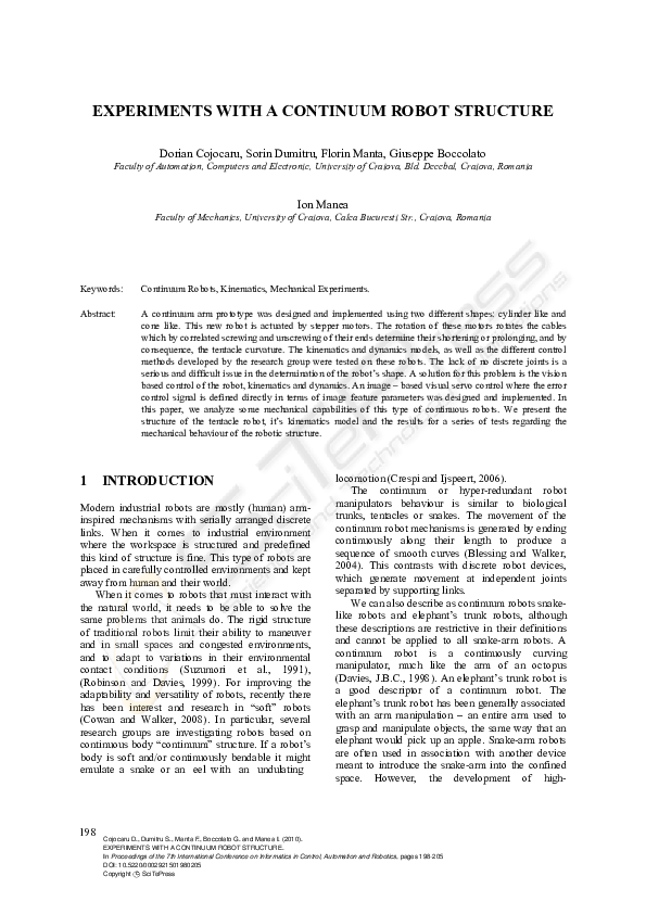 (PDF) Experiments with a Continuum Robot Structure