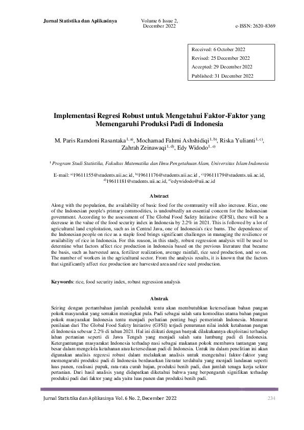 (PDF) Implementasi Regresi Robust untuk Mengetahui Faktor-Faktor yang Mempengaruhi Produksi Padi ...