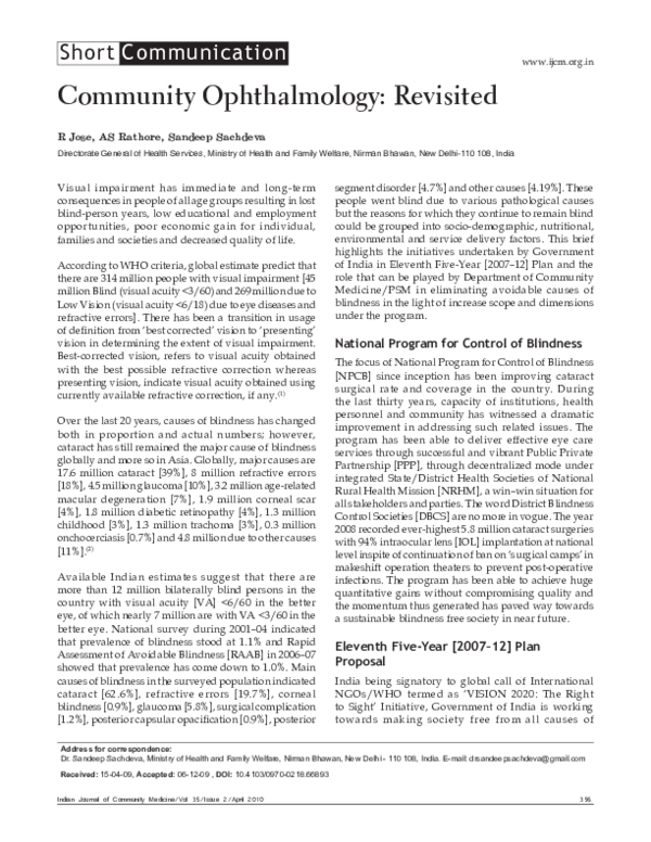 (PDF) Community ophthalmology: Revisited