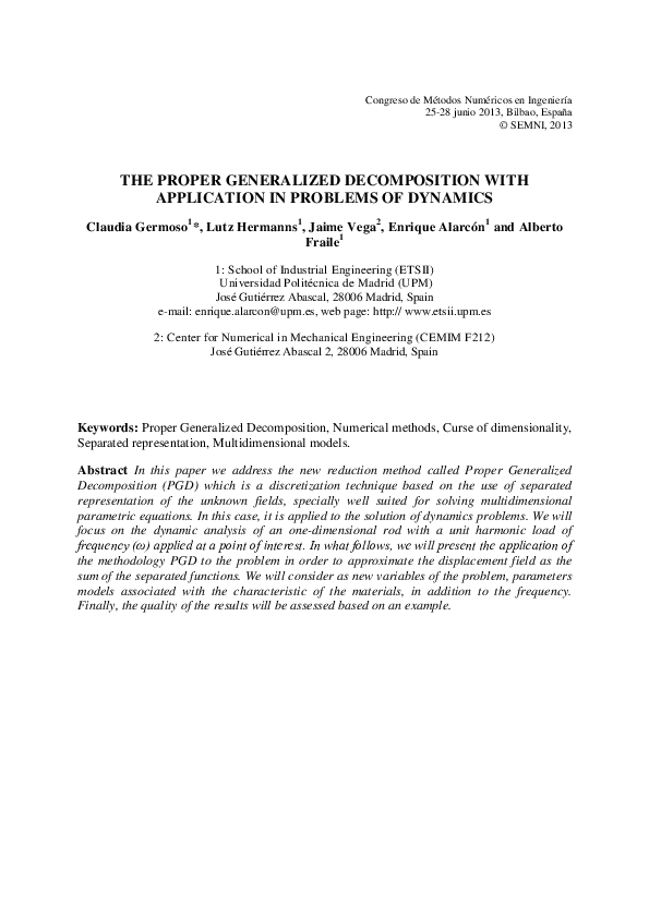 Pdf The Proper Generalized Decomposition With Application In Problems