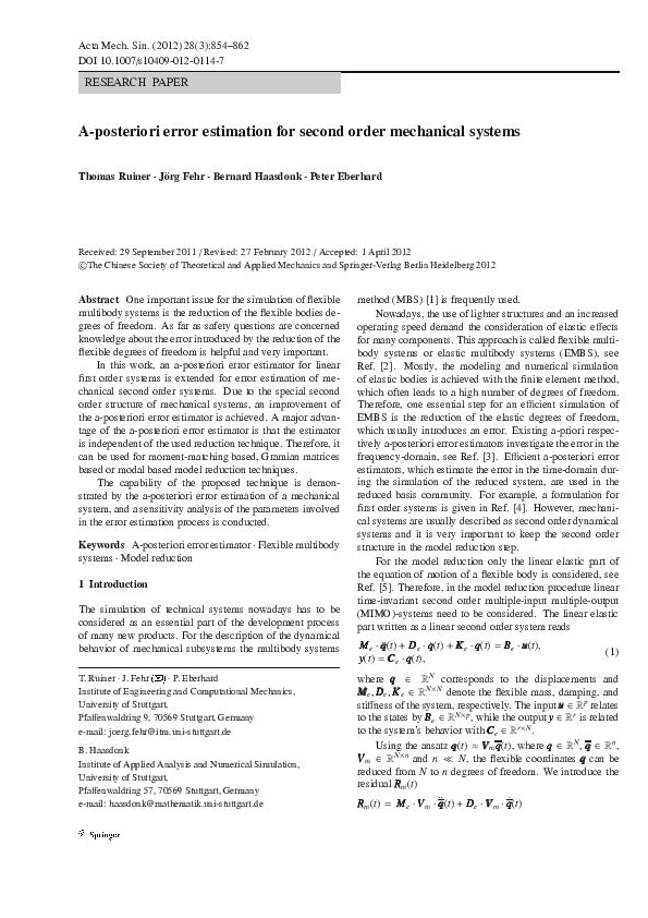 (PDF) A-posteriori error estimation for second order mechanical systems